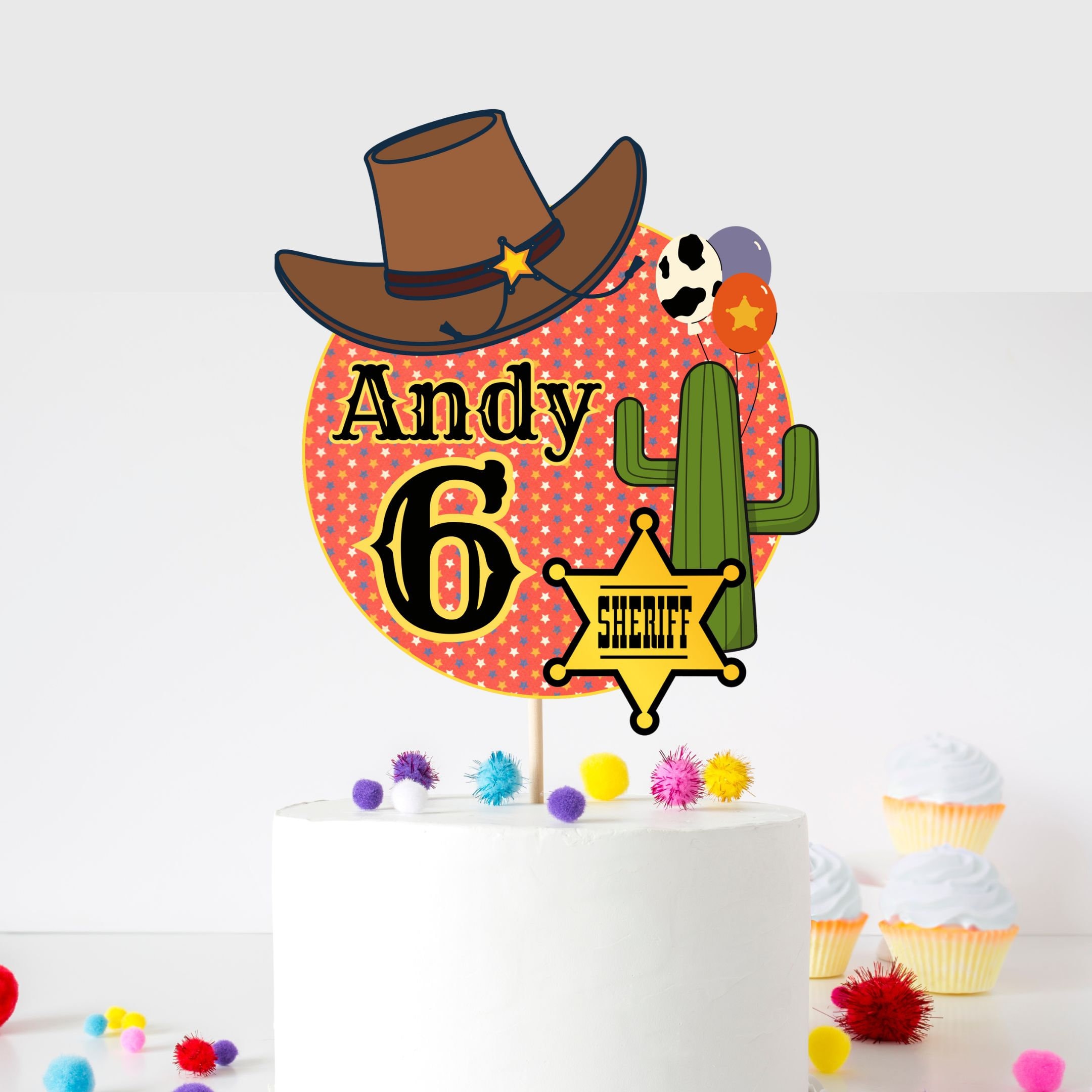 Printable Cowboy Western Birthday Cake Topper Personalised Cake Topper ...