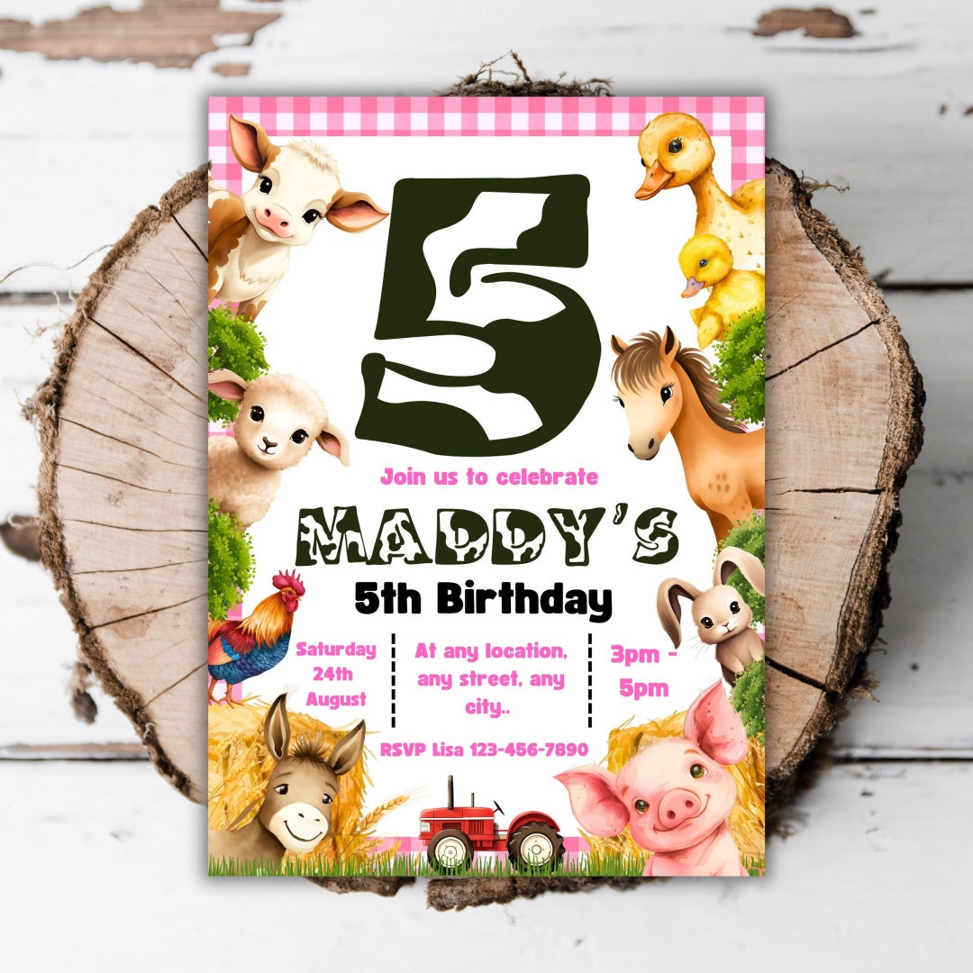 Printable Farm 5th Birthday Party Invitation Barnyard Editable Farm ...