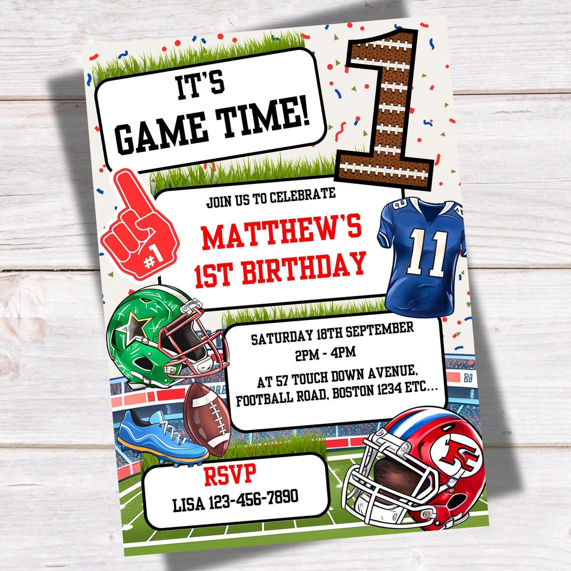 Printable Football 1st Birthday Invitation Boys American Football Party ...
