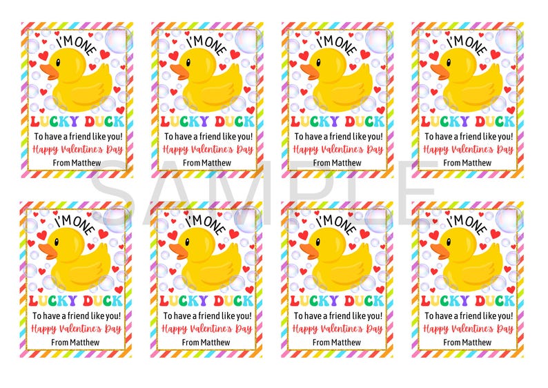 Printable Lucky Duck Valentine’s Day Gift Tag Editable Rubber Duck Gift ...