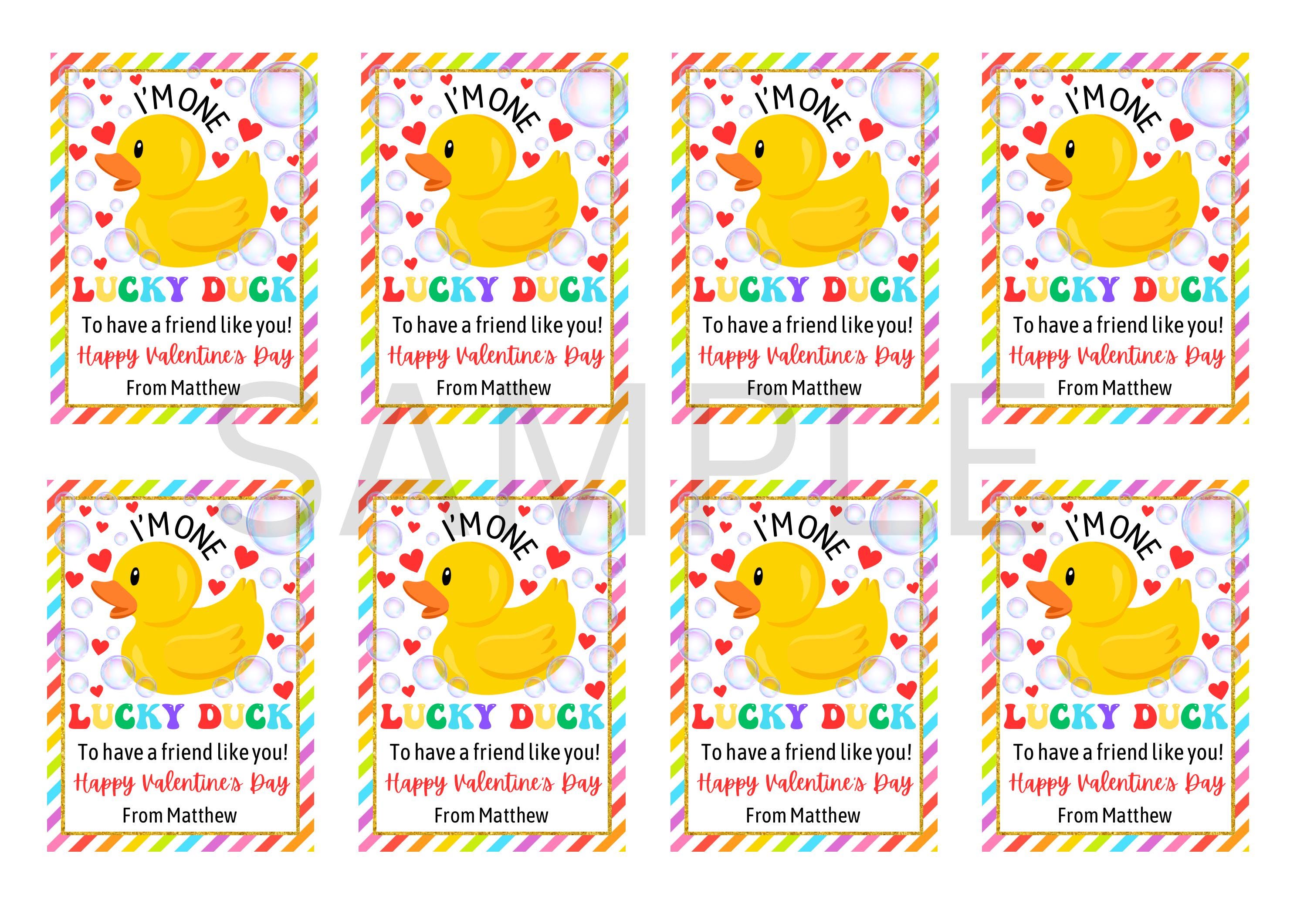 Printable Lucky Duck Valentine’s Day Gift Tag Editable Rubber Duck Gift ...
