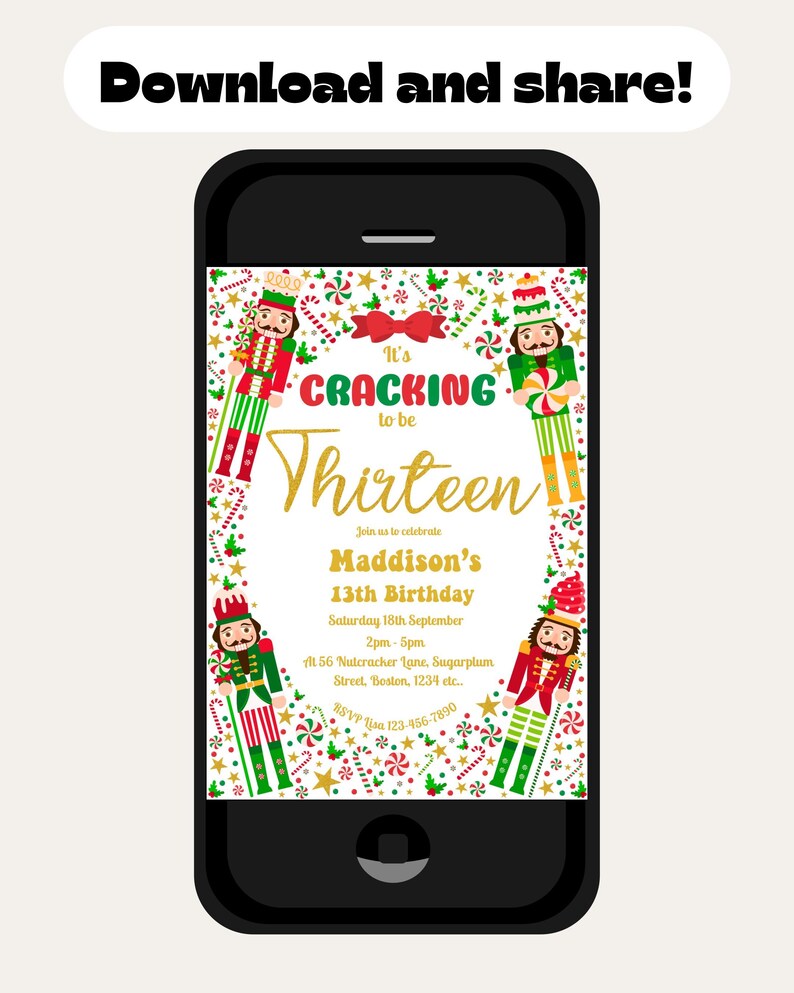 Printable Nutcracker 13th Birthday Invitation Girls Boys Christmas ...