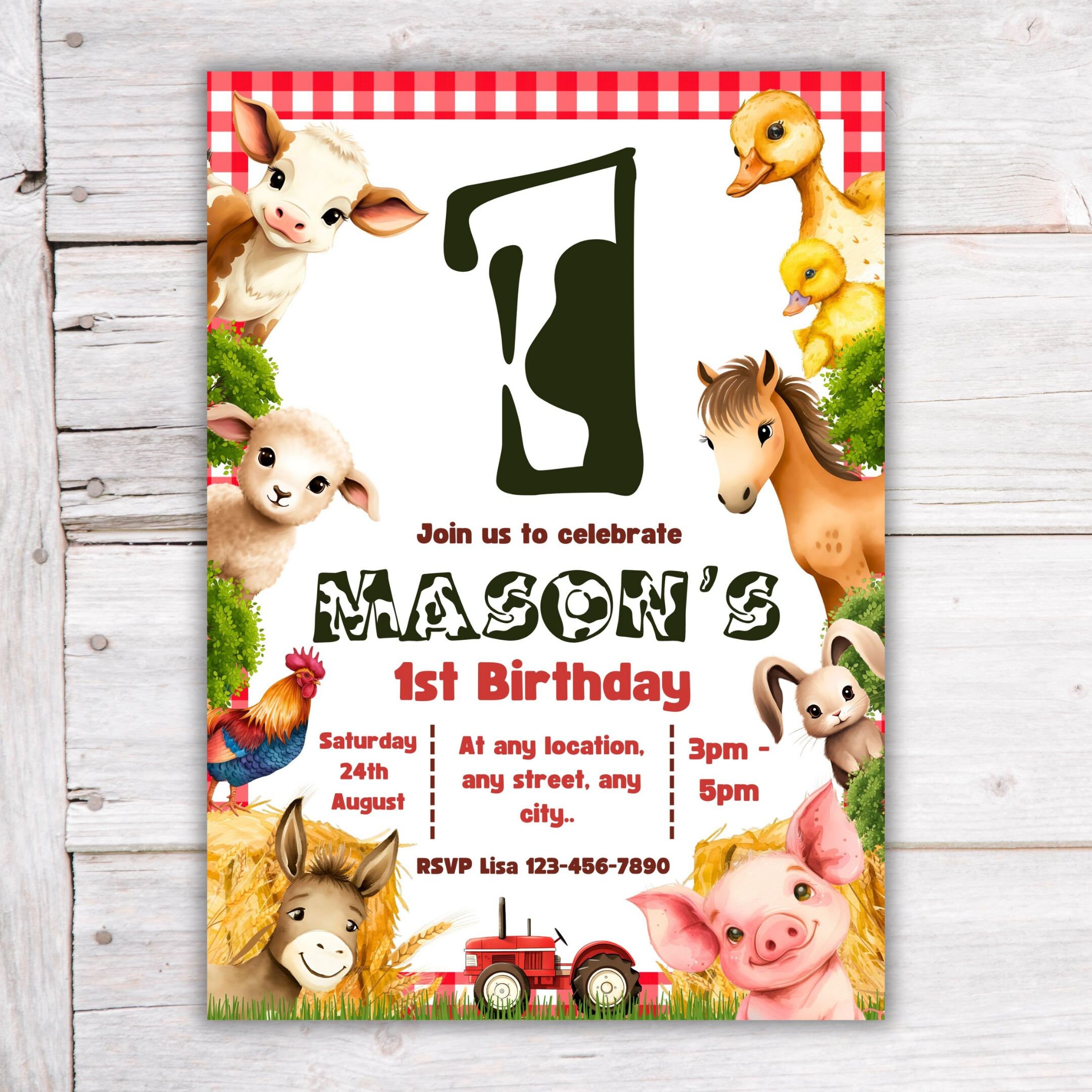 Printable Farm 1st Birthday Party Invitation Barnyard Animals Editable ...