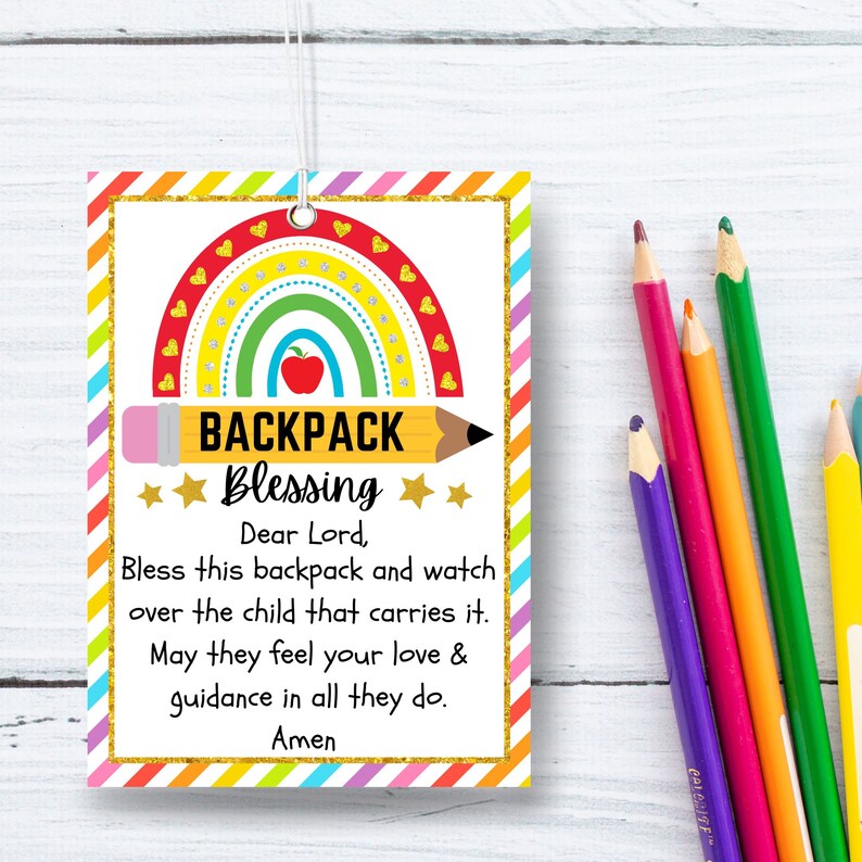 Printable Backpack Blessing Tag Back to School Gift Tag NON EDITABLE ...