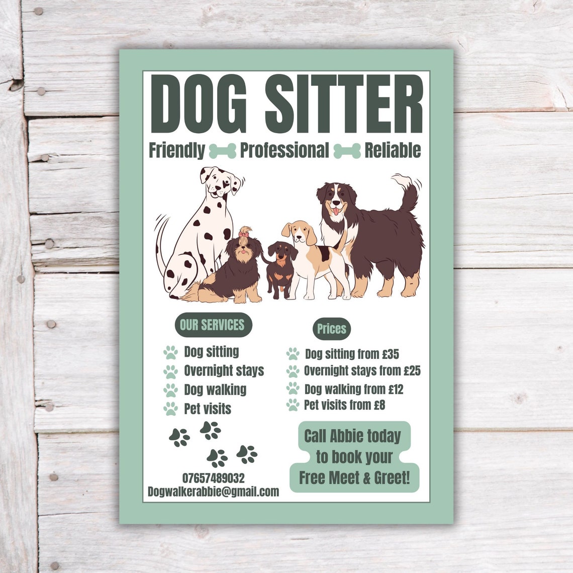 Printable Dog Sitting Business Flyer Dog Walking Flyer Doggy Daycare ...