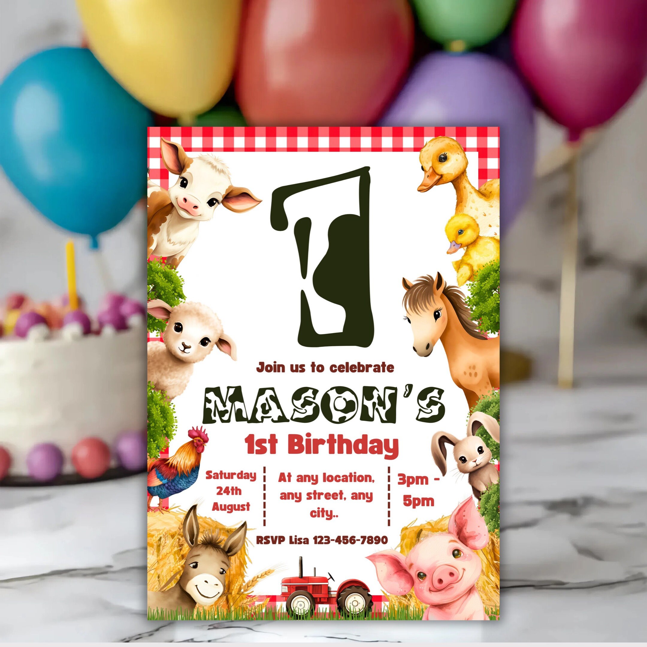 Printable Farm 1st Birthday Party Invitation Barnyard Animals Editable ...