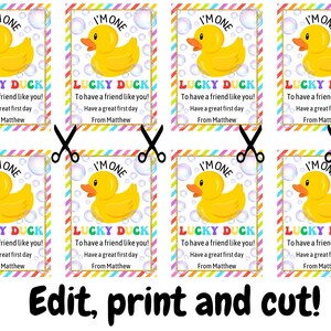 Printable Lucky Duck Back to School Gift Tag Editable Rubber Duck Gift ...