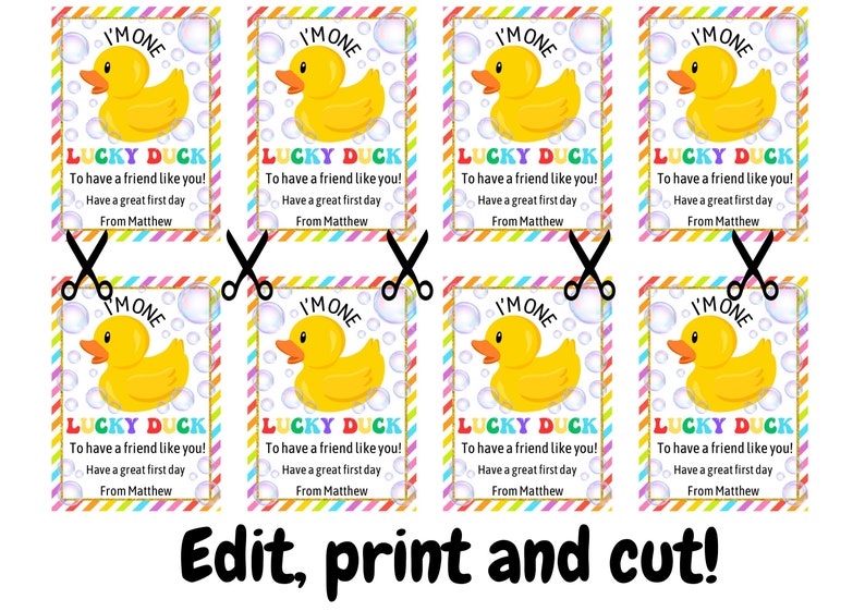 Printable Lucky Duck Back to School Gift Tag Editable Rubber Duck Gift ...