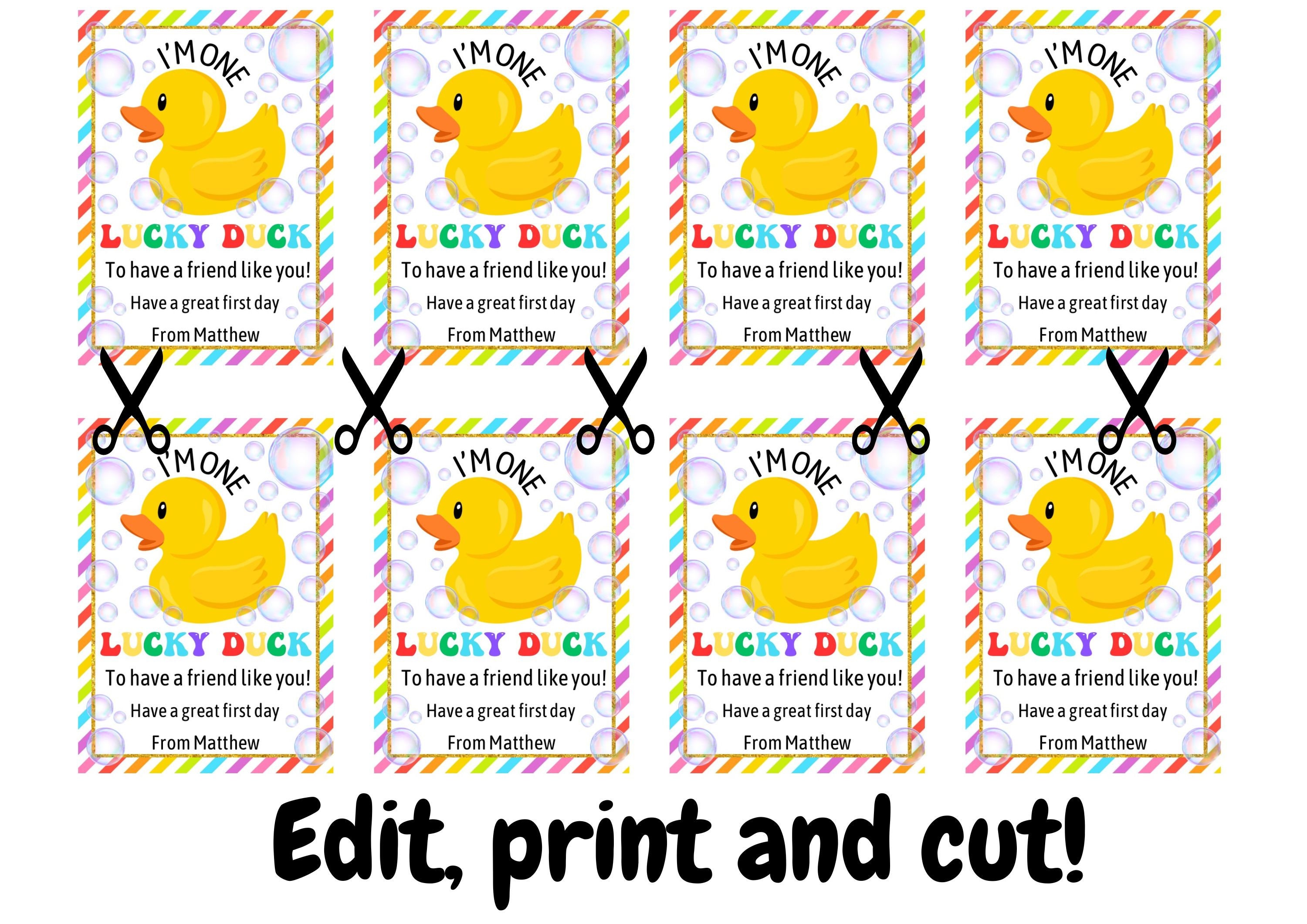 Printable Lucky Duck Back to School Gift Tag Editable Rubber Duck Gift ...