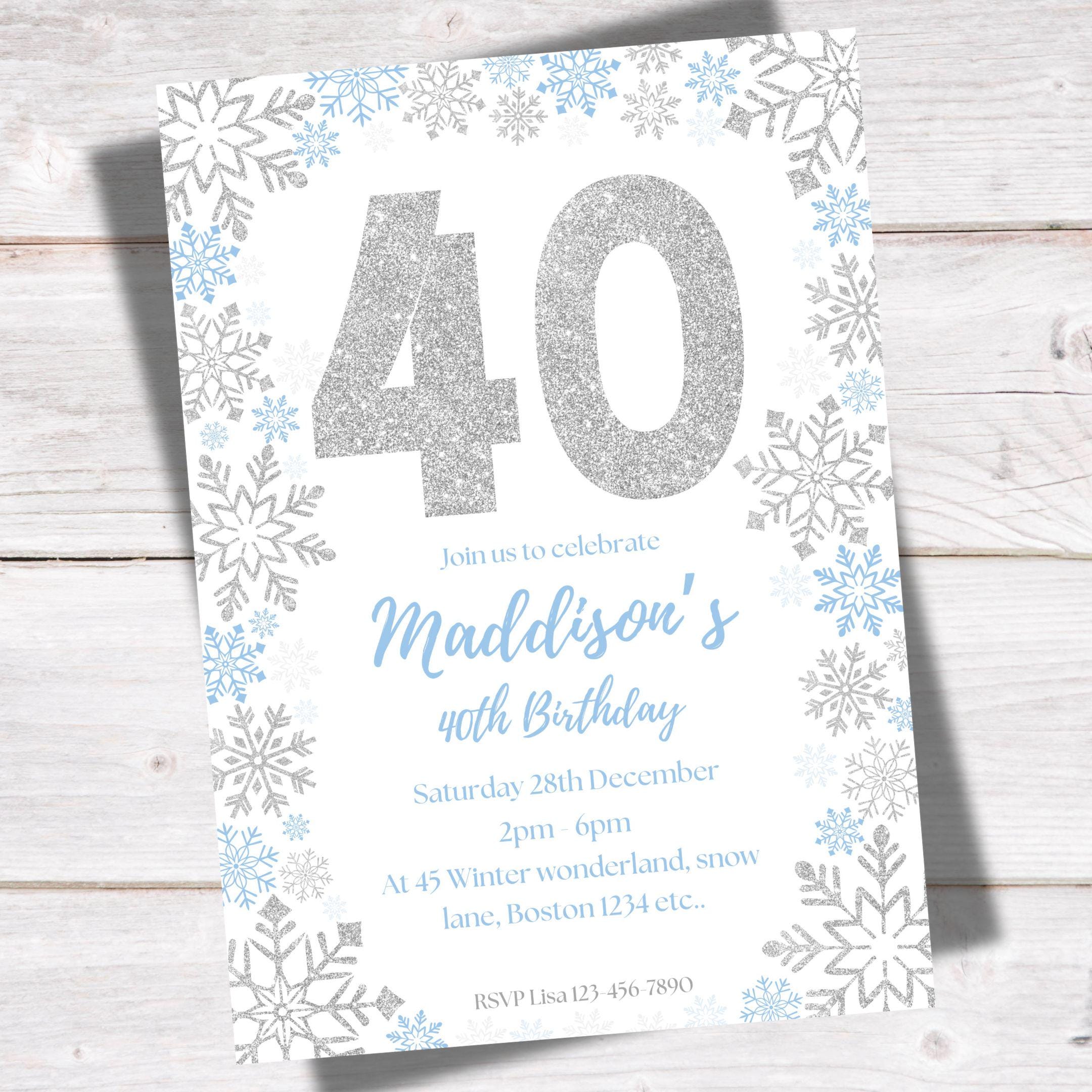Printable Snowflake 40th Birthday Invitation Winter Wonderland Editable ...