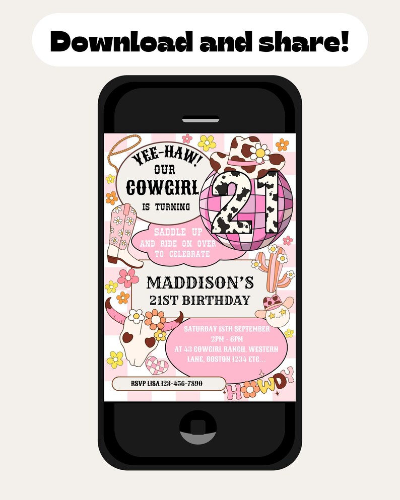 Printable Cowgirl 21st Birthday Invitation Girls Wild West Rodeo ...