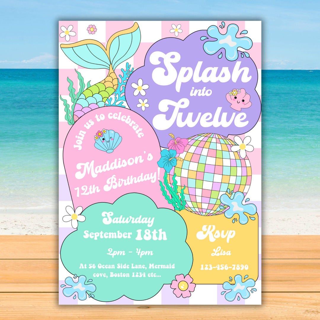 Printable Pool Party 12th Birthday Invitation Waterpark Editable Girls ...