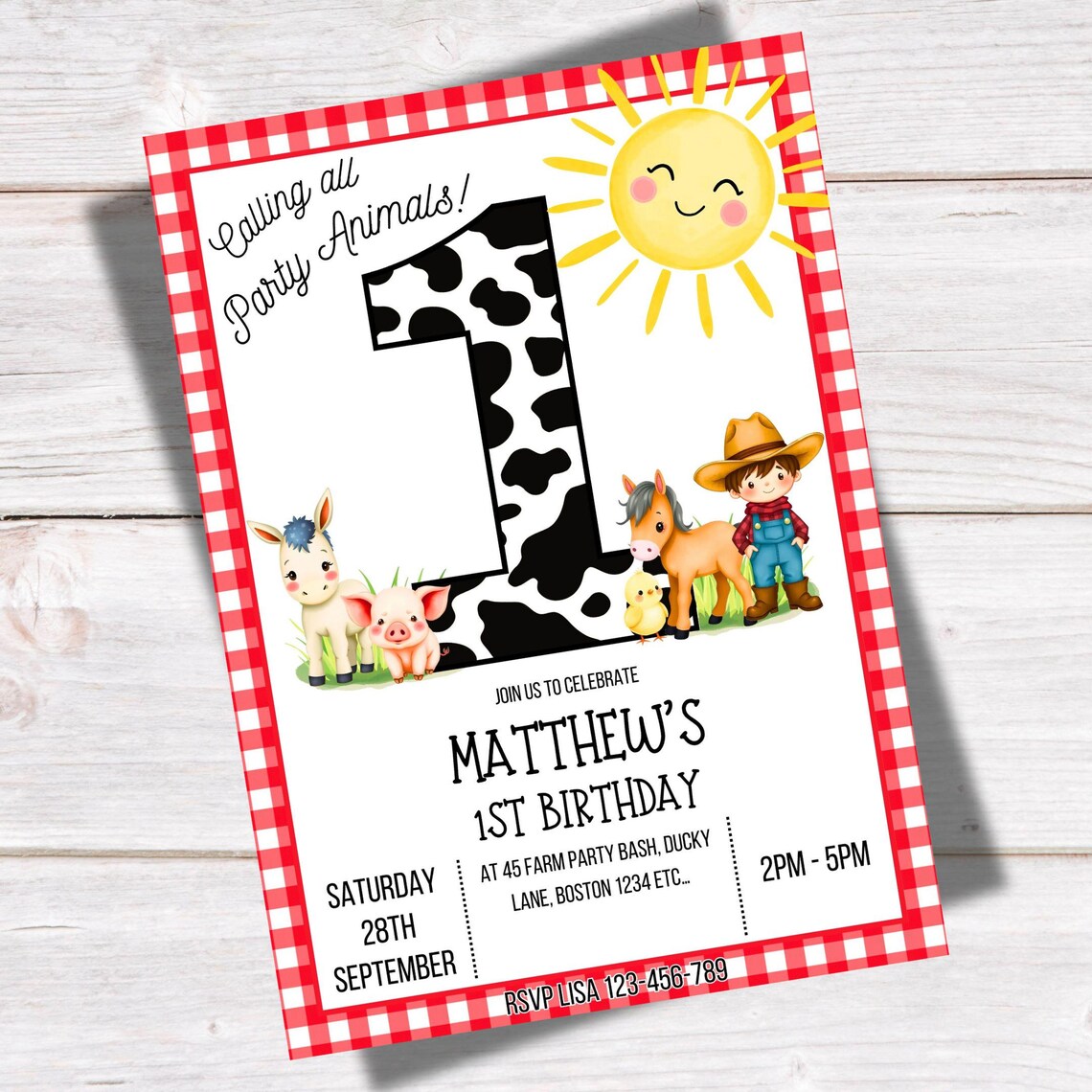 Printable Farm 1st Birthday Party Invitation Party Animals Editable ...
