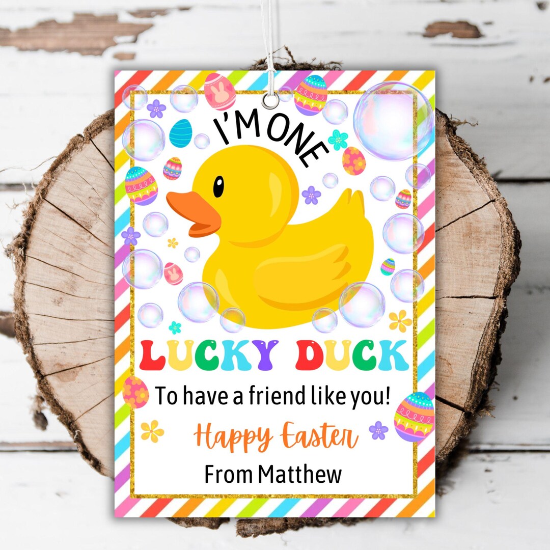 Printable Lucky Duck Easter Gift Tag Editable Rubber Duck Gift Tag ...