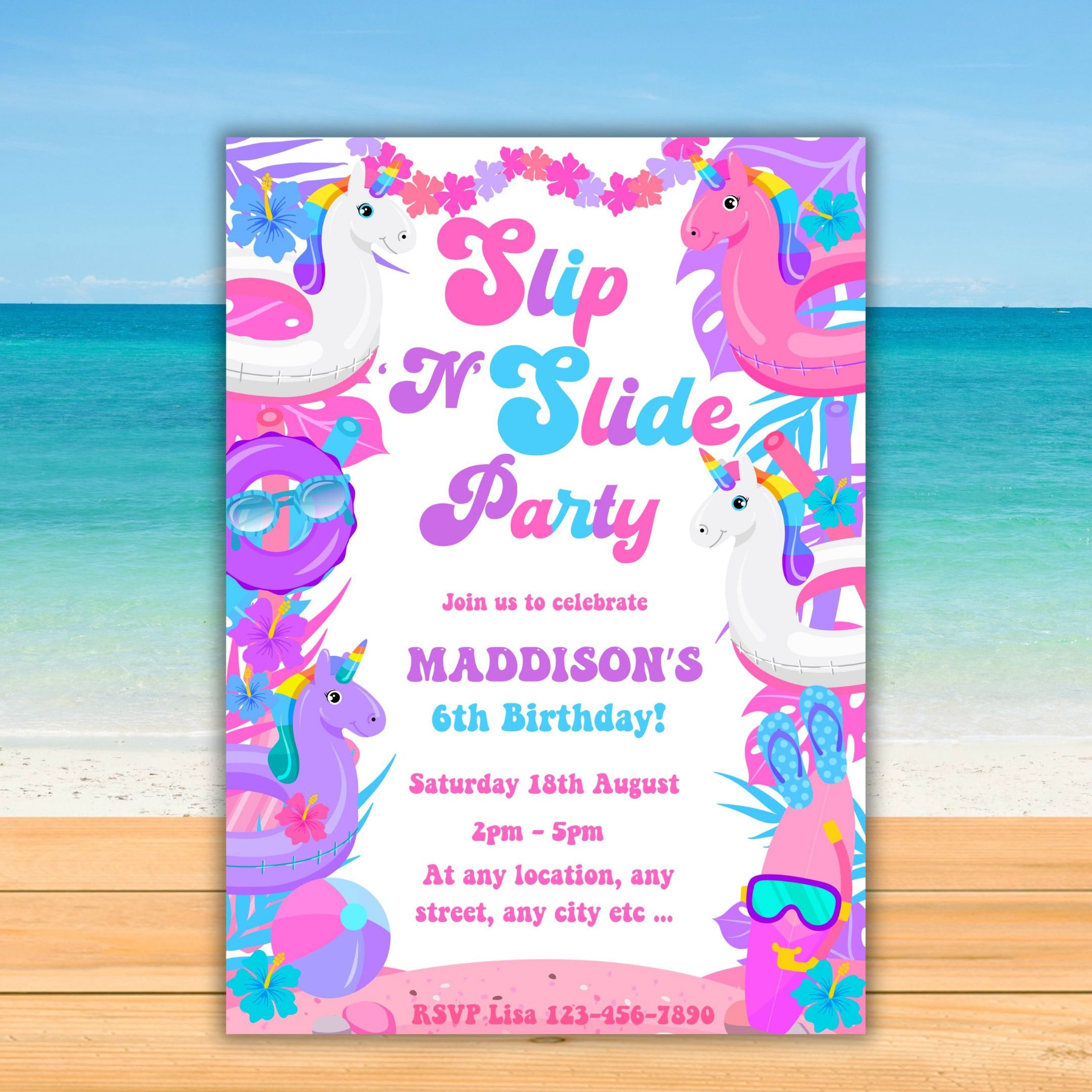 Printable Unicorn Slip N Slide Pool Party Bash Girls Birthday ...