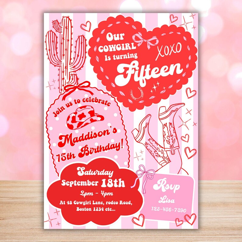 Printable Cowgirl 15th Birthday Invitation Girls Wild West Rodeo ...