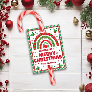 Printable Candy Cane Gift Tag Editable Christmas Candy Cane Holder ...