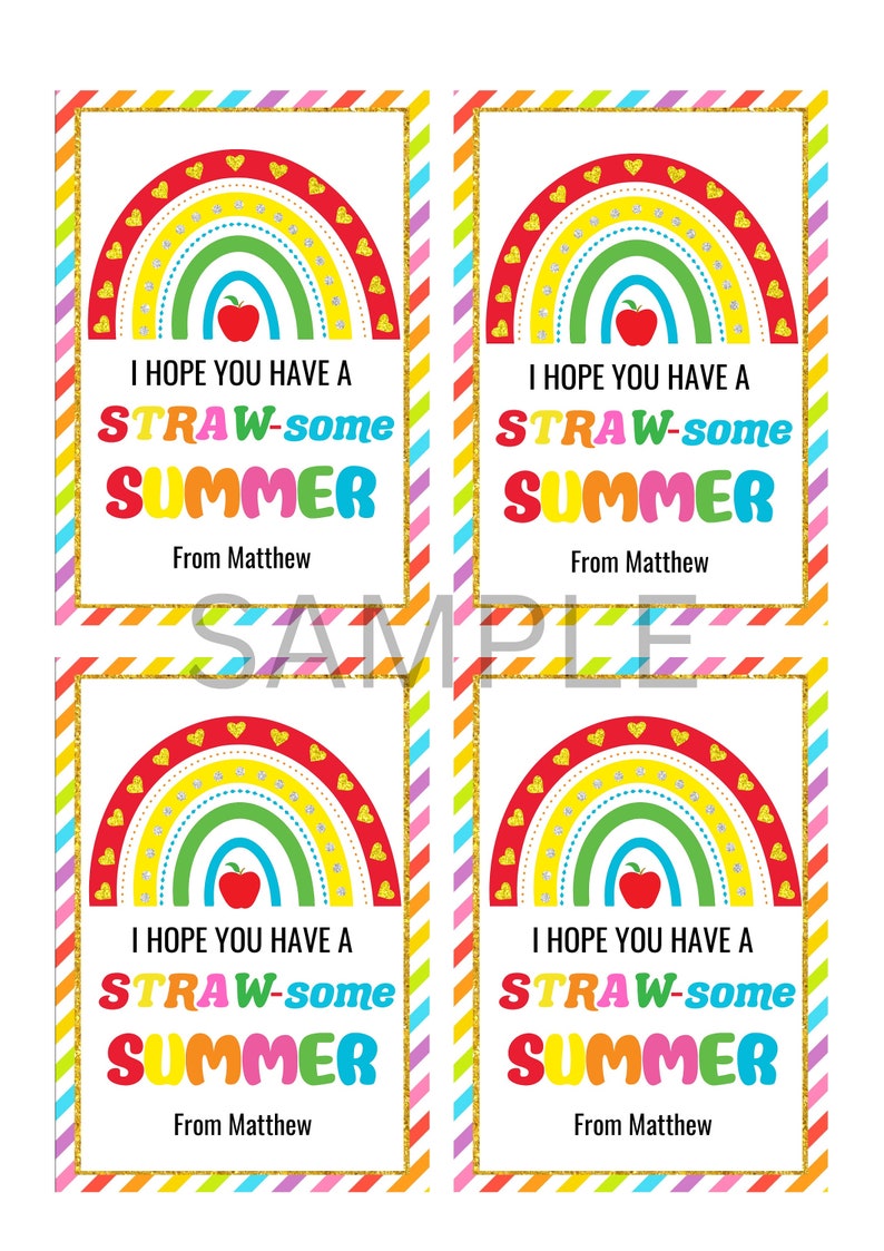 Printable Straw End of School Year Tag Editable Silly Straw Gift Tag ...