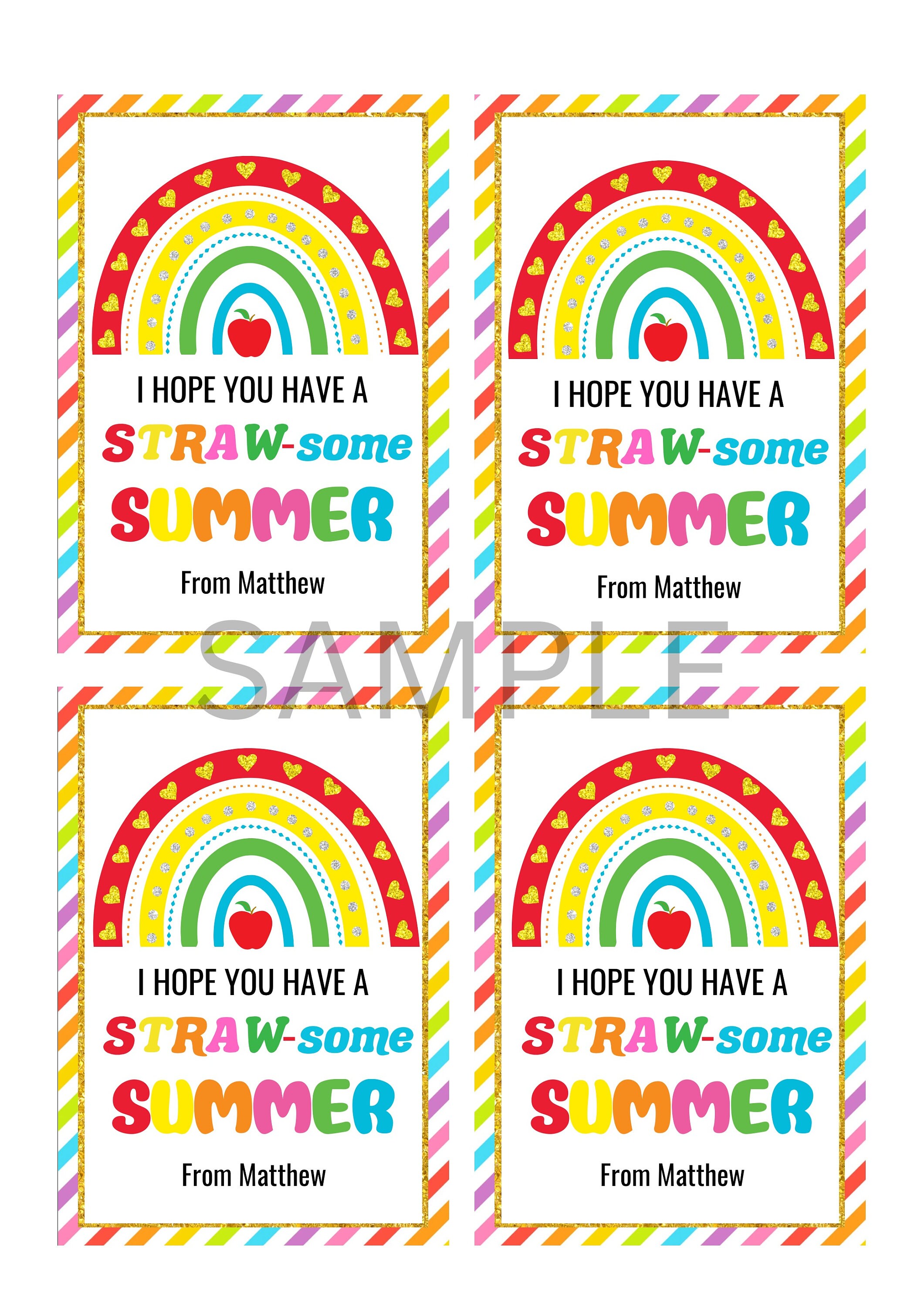 Printable Straw End of School Year Tag Editable Silly Straw Gift Tag ...