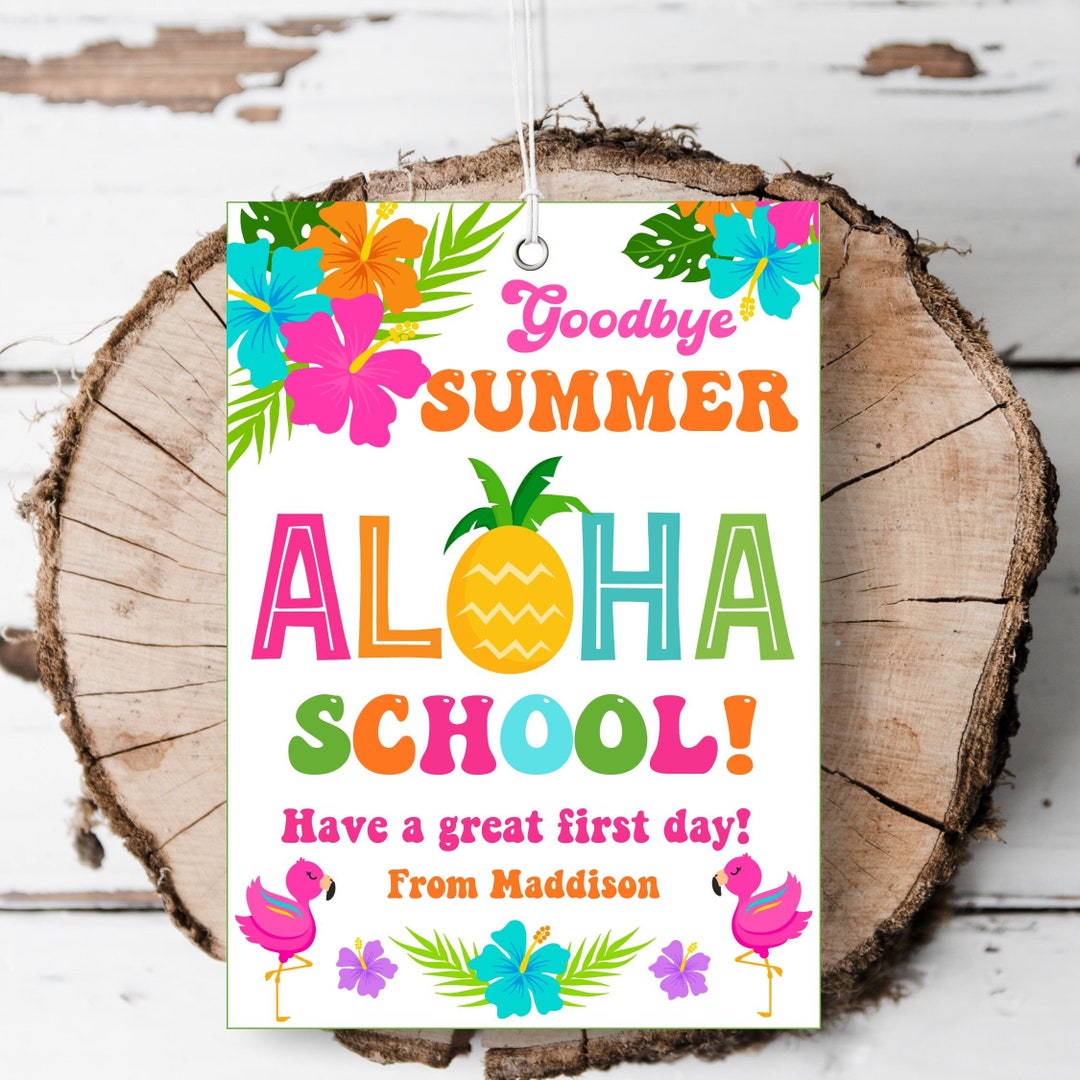 Printable Aloha School Back to School Tag Editable Hawaiian Glitter ...