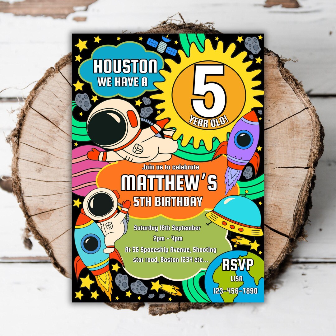 Printable Space 5th Birthday Party Invitation Astronaut Editable Boys ...