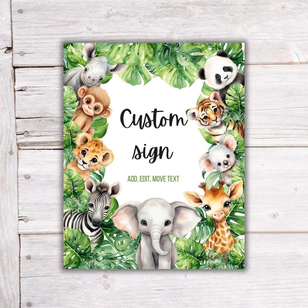 Printable Jungle Safari Custom Sign Birthday Party Sign Template Table ...