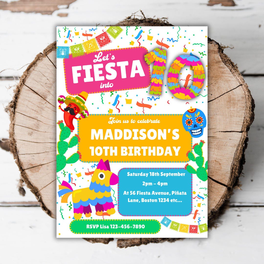Printable Fiesta 10th Birthday Invitation 10th Mexican Party Editable ...