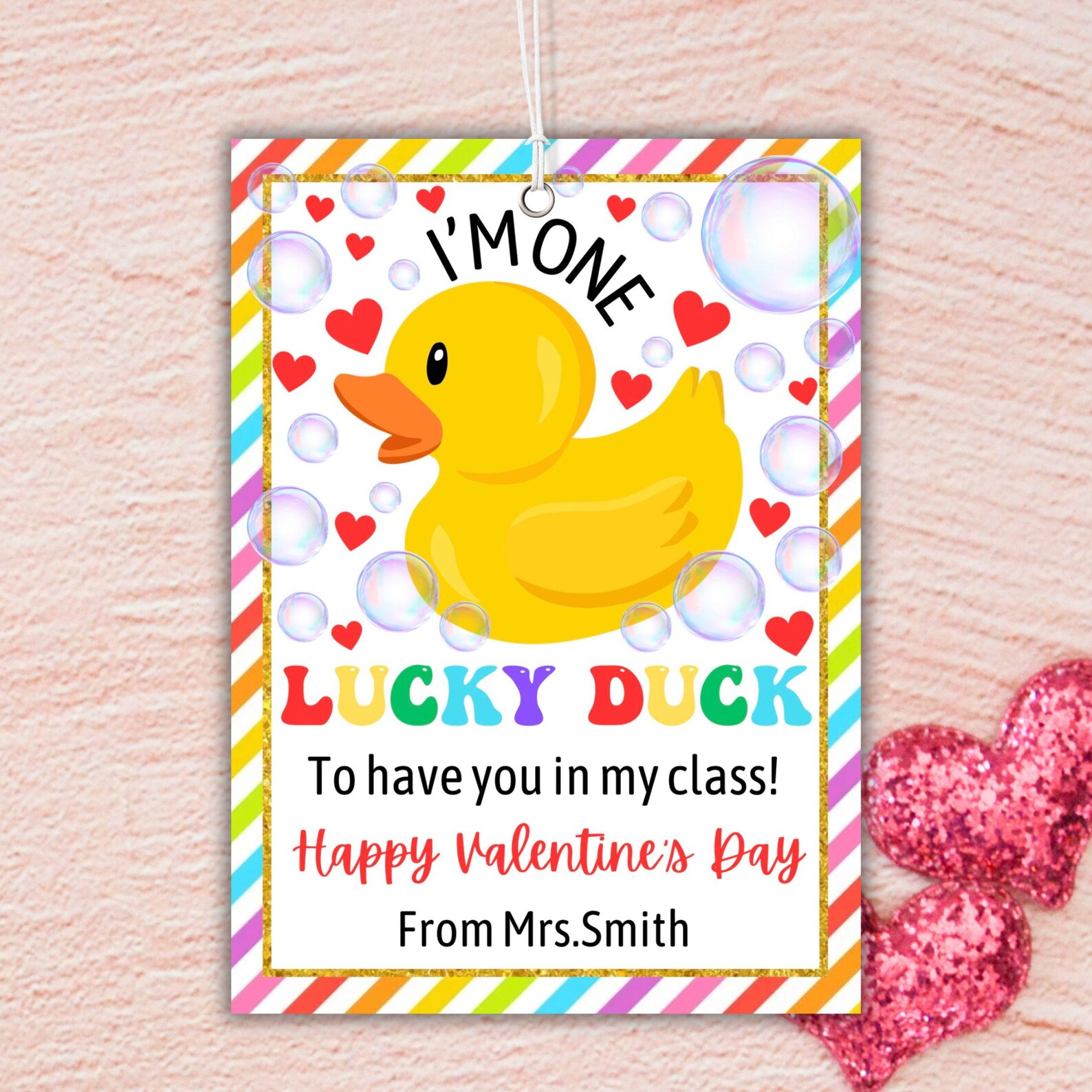 Printable Lucky Duck Valentine’s Day Gift Tag Editable Rubber Duck Gift ...