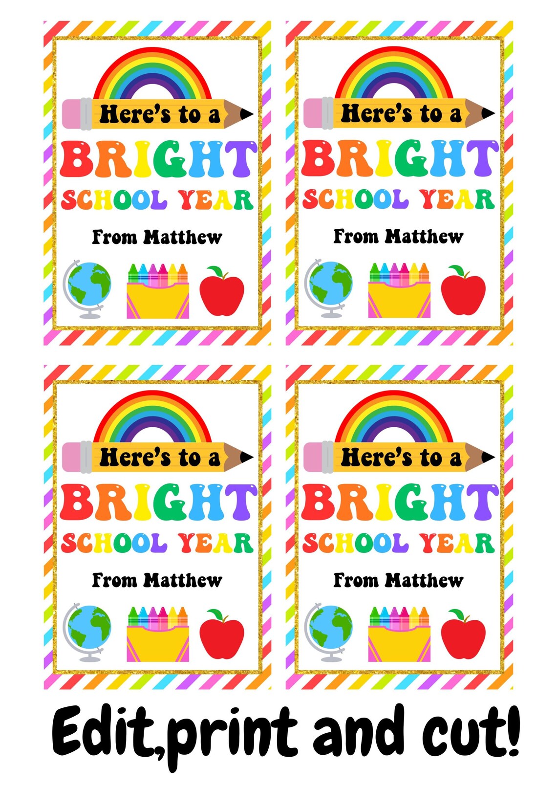 Printable Glow Stick Back to School Tag Editable Flashlight Gift Tag ...