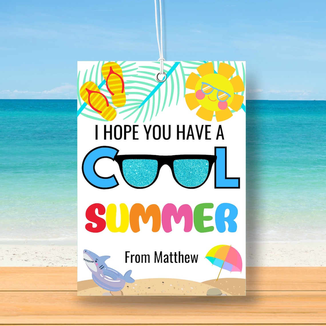Printable End of School Year Tag Editable Cool Summer Beach Pool Party ...