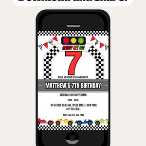 Printable Race Car 7th Birthday Invitation Boys 7th Birthday Fast ...