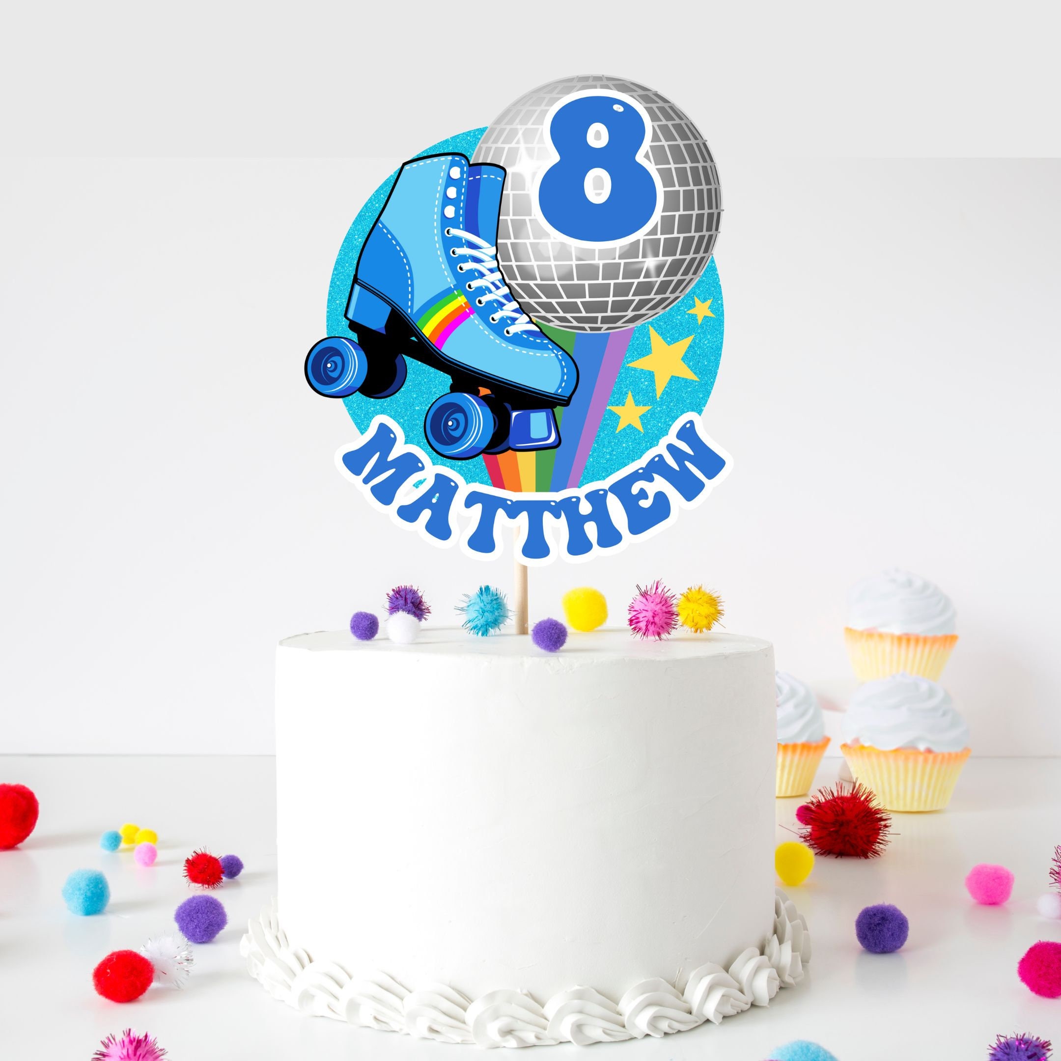 Printable Roller Skate Cake Topper Disco Unicorn Rainbow Roller Skate ...