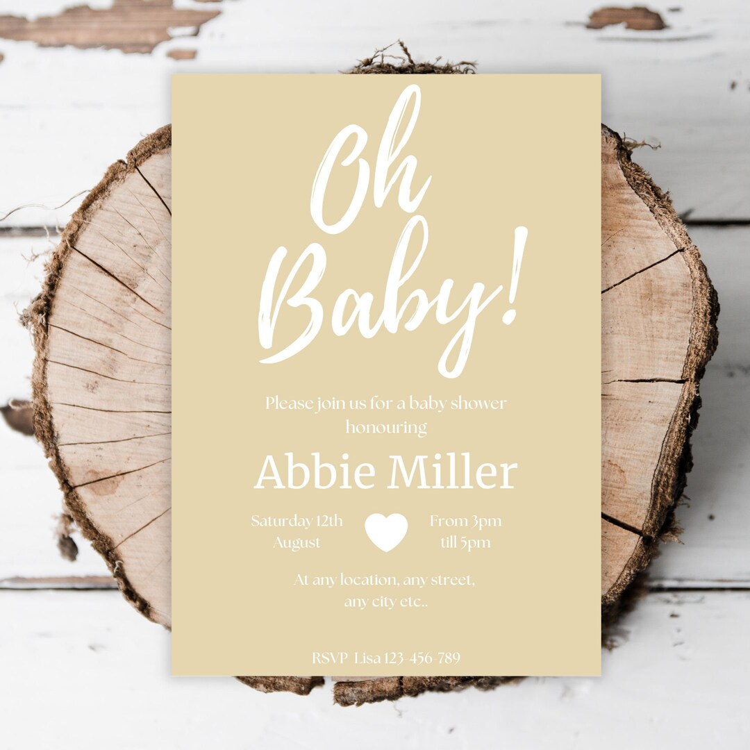 Plantilla de invitación imprimible para baby shower en color beige ...