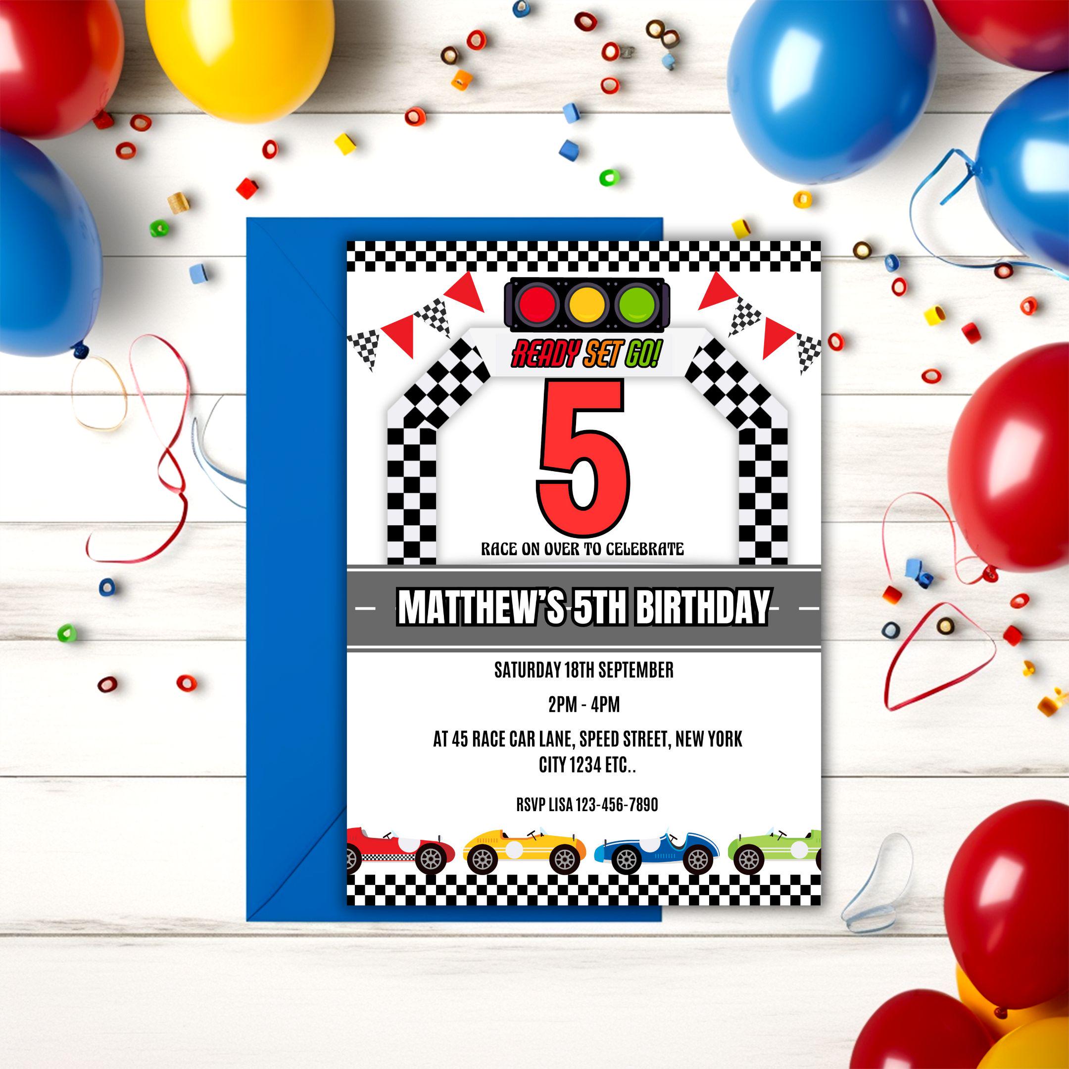Printable Race Car 5th Birthday Invitation Boys 5th Birthday Fast Five ...