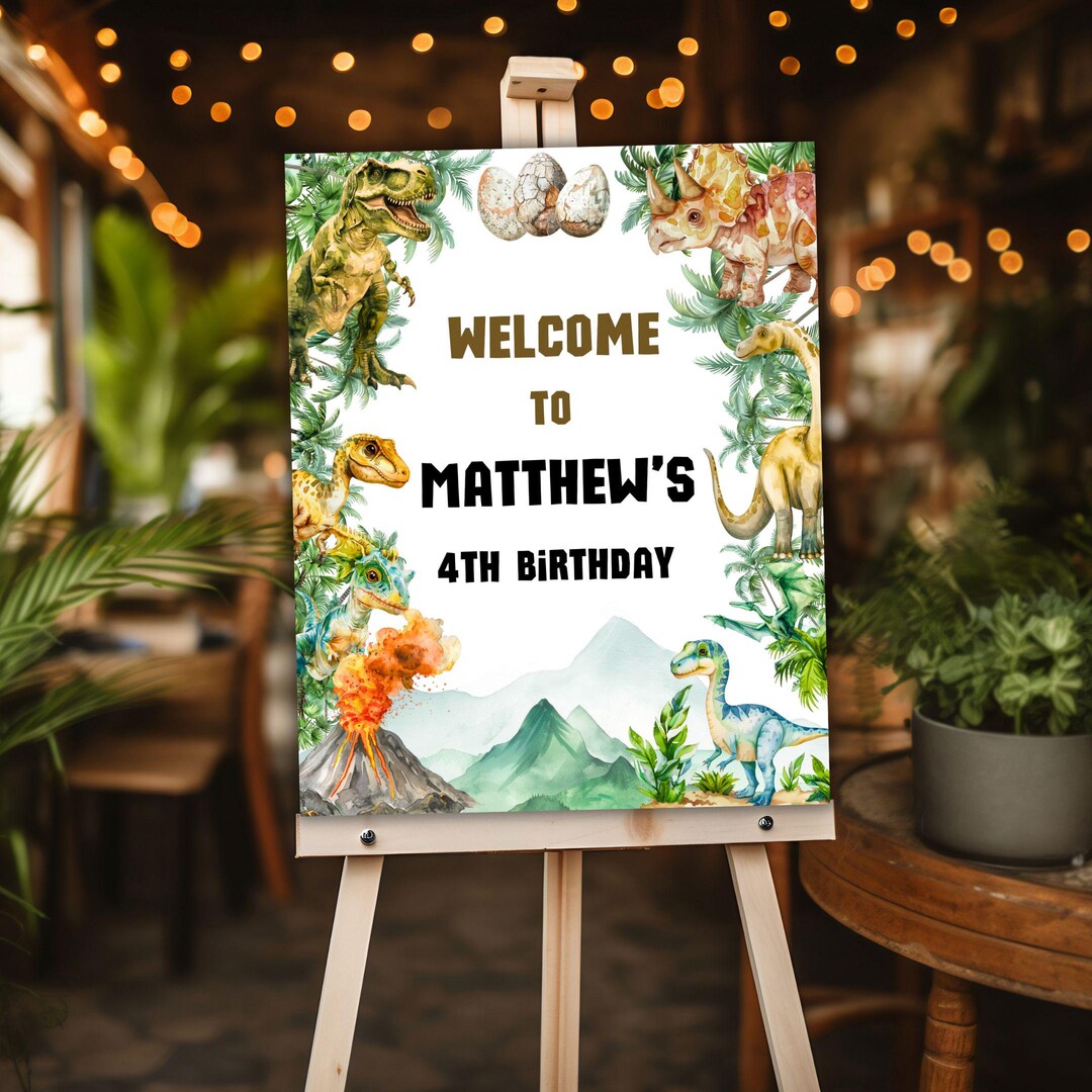 Printable Dinosaur Welcome Sign Editable Birthday Dinosaur Party Sign ...