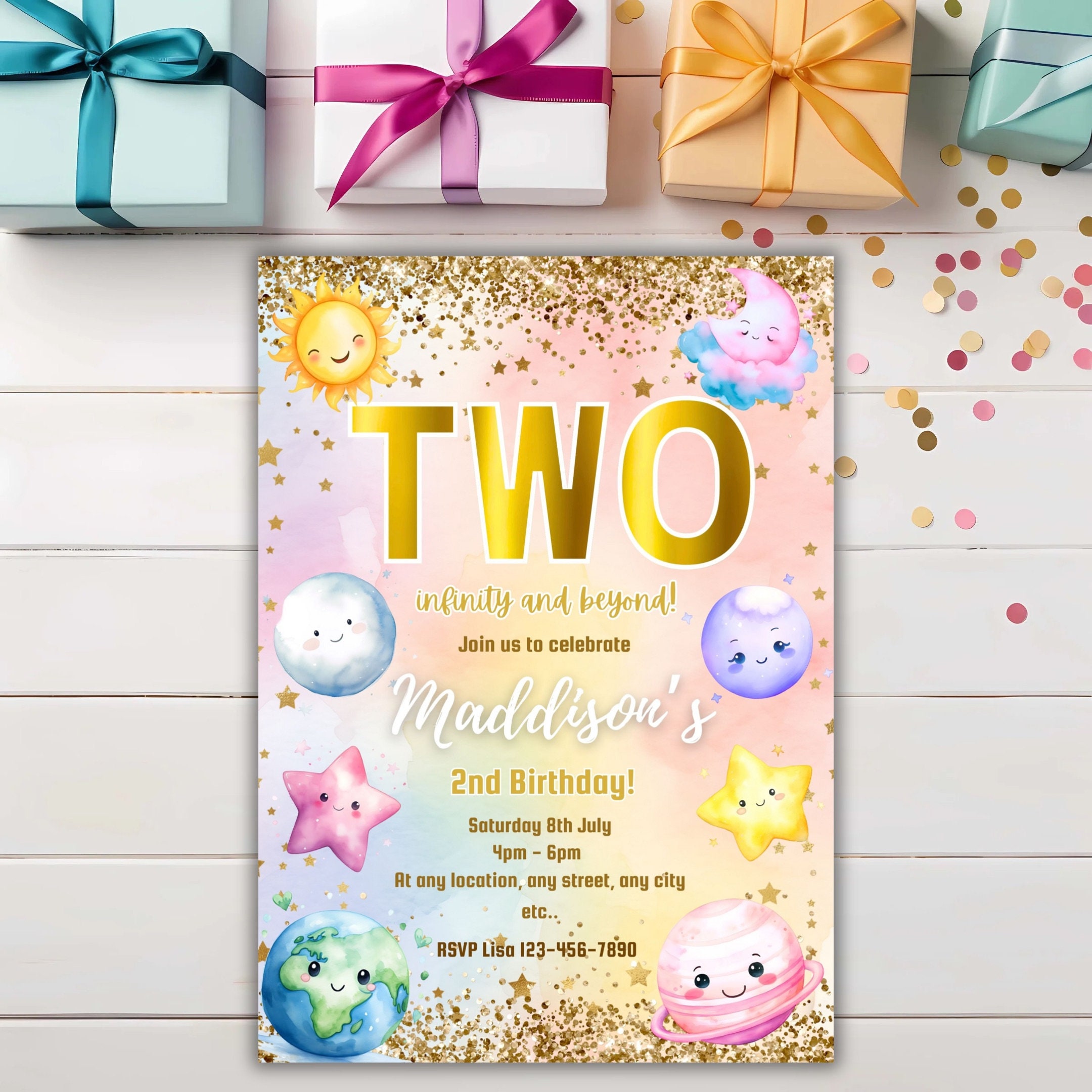 Printable Pastel Outer Space Birthday Party Invitation Planets Editable ...