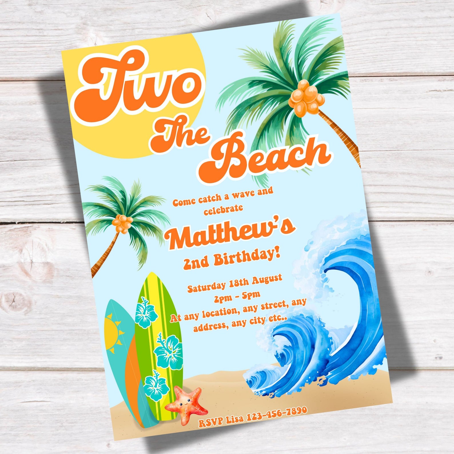 Printable Retro Two the Beach Surf Boys Invitation Surfing Editable ...
