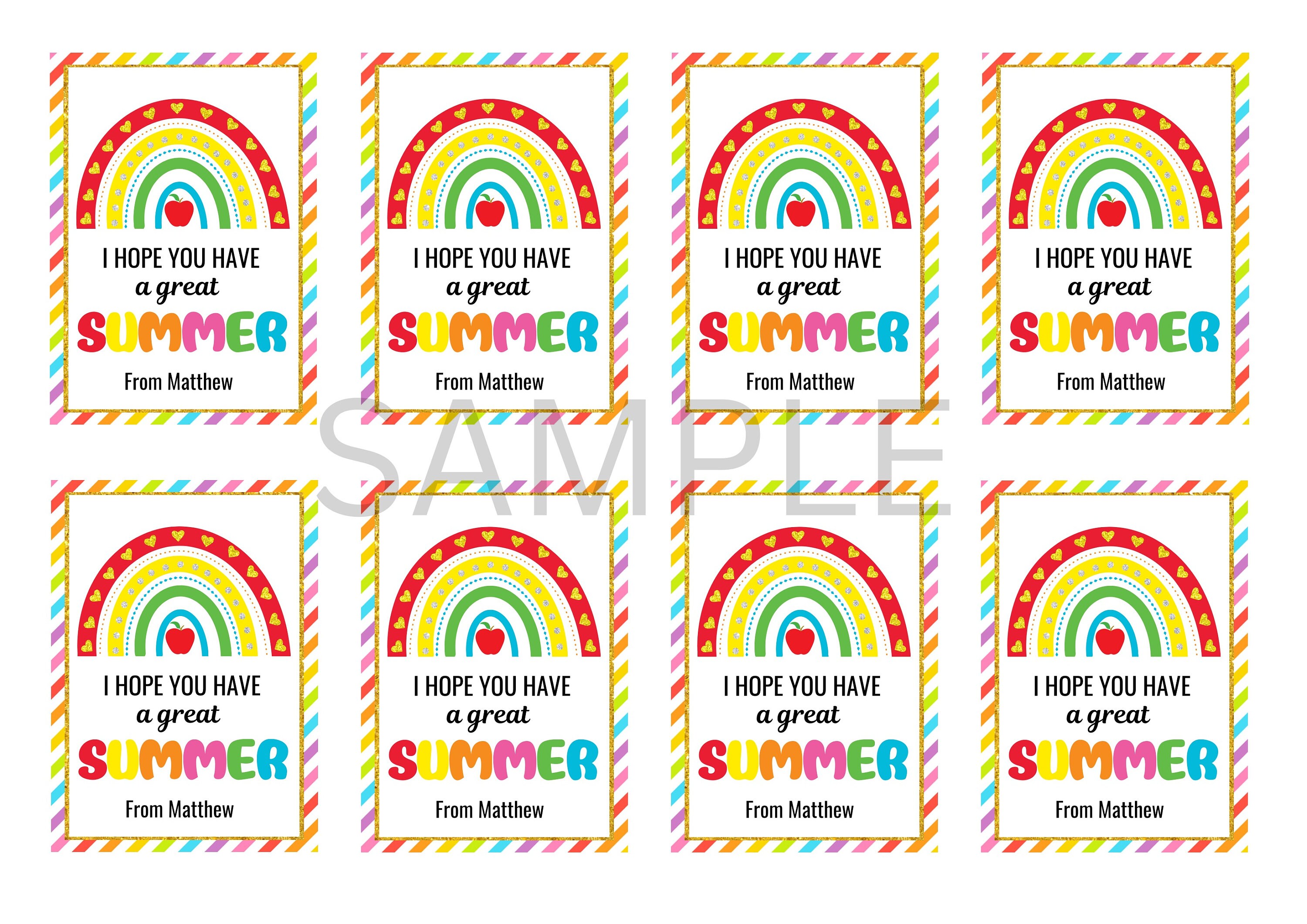 Printable End of School Year Tag Editable Colourful Rainbow Glitter ...