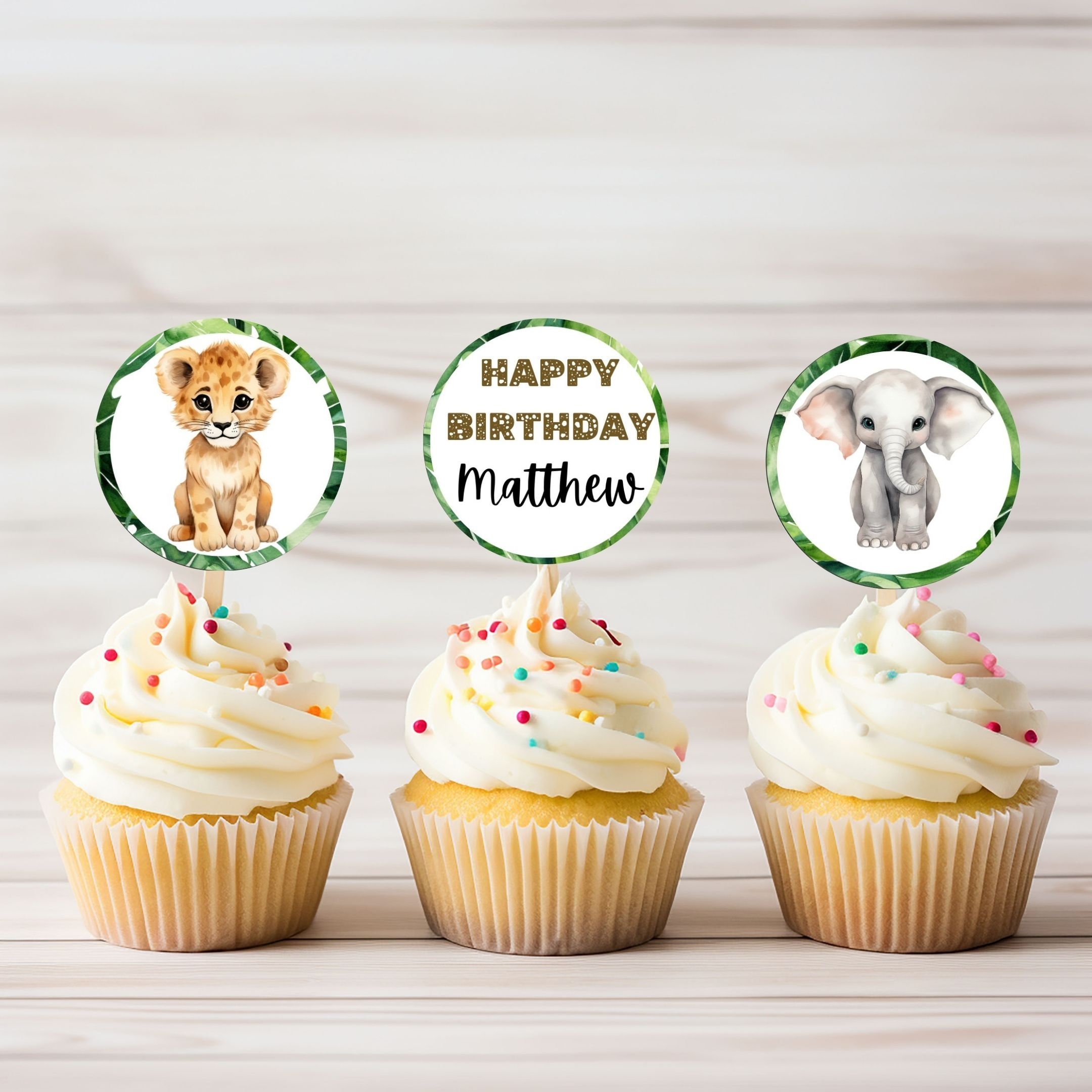 Printable Jungle Safari Cupcake Toppers Personalised Cupcake Toppers ...