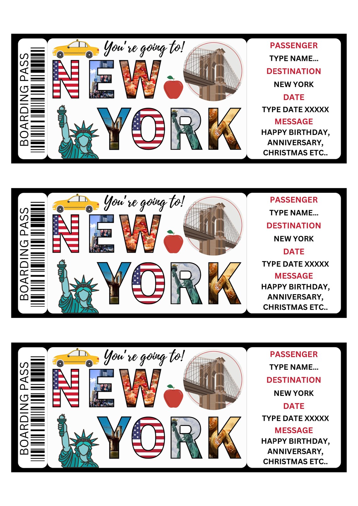 Printable New York Boarding Pass Template Editable New York Plane ...