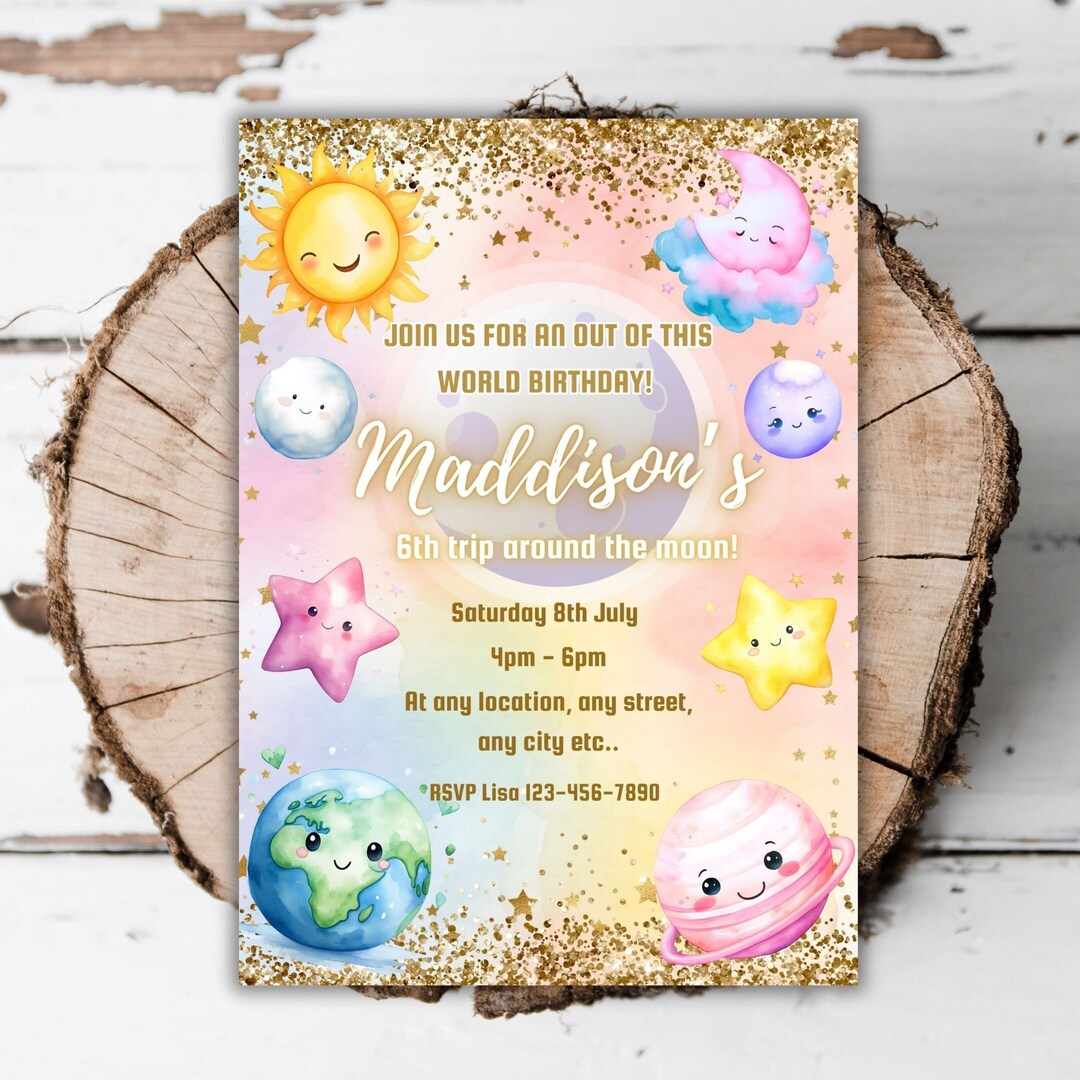 Printable Pastel Outer Space Birthday Invitation Planets Editable ...