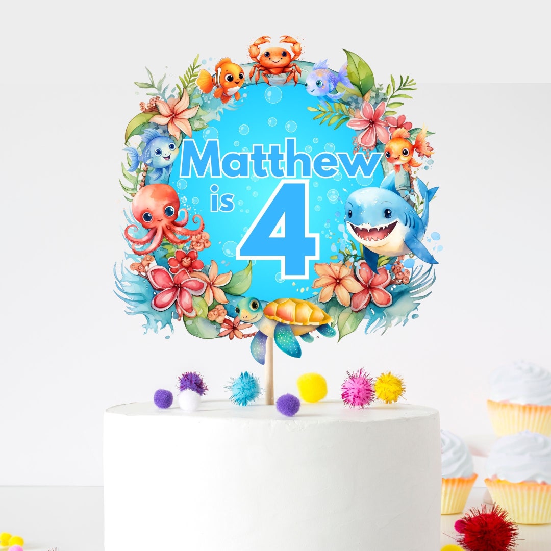 Printable Under the Sea Party Cake Topper Personalised Ocean Animals ...