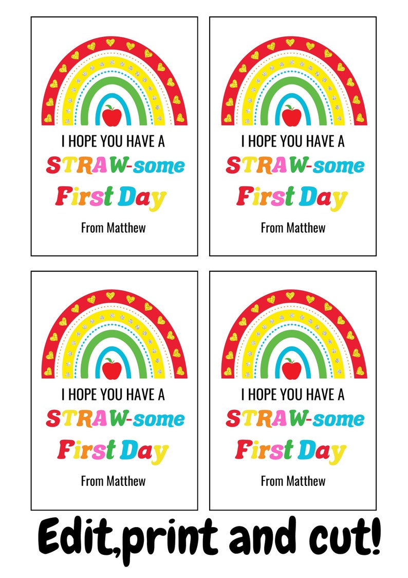 Printable Straw Back to School Tag Editable Silly Straw Gift Tag ...
