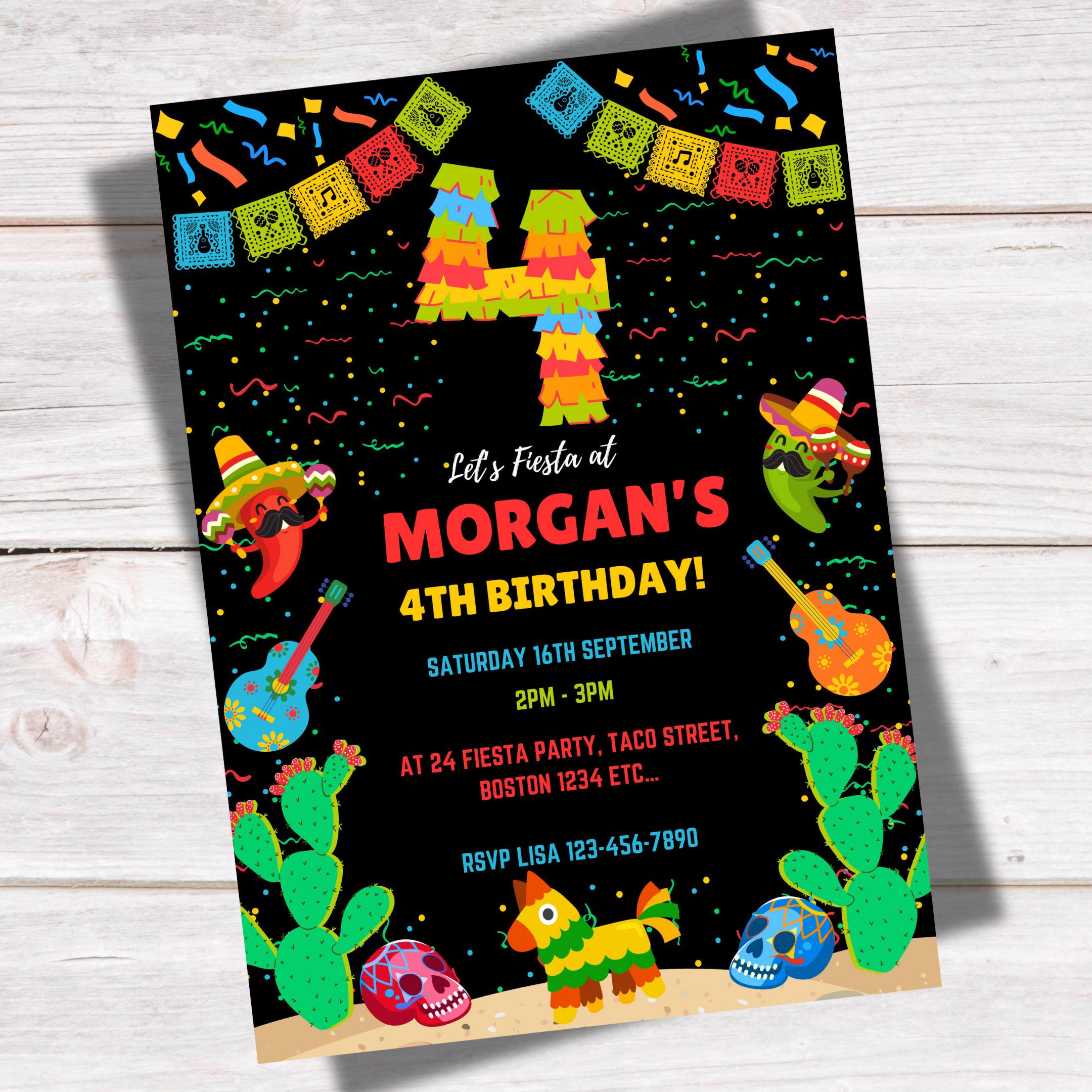 Printable Mexican 4th Birthday Invitation 4th Fiesta Party Editable ...
