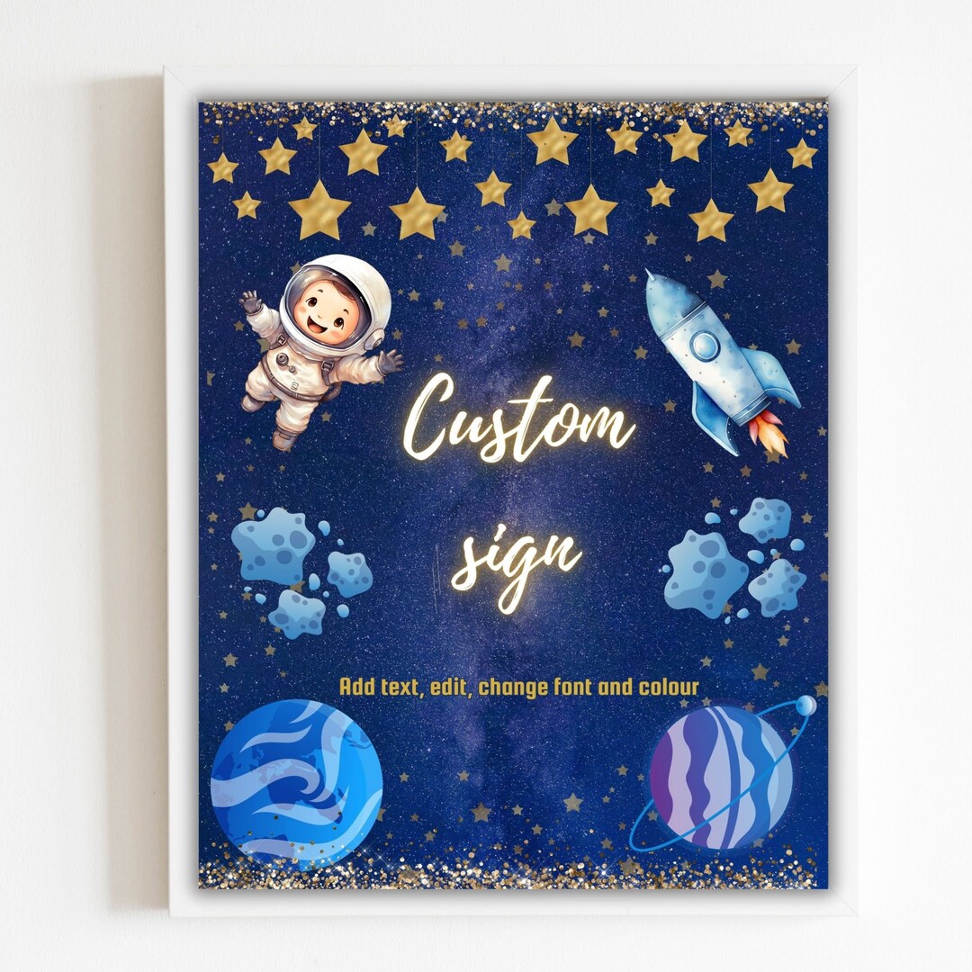 Printable Outer Space Custom Birthday Party Sign Template Cosmic Table ...