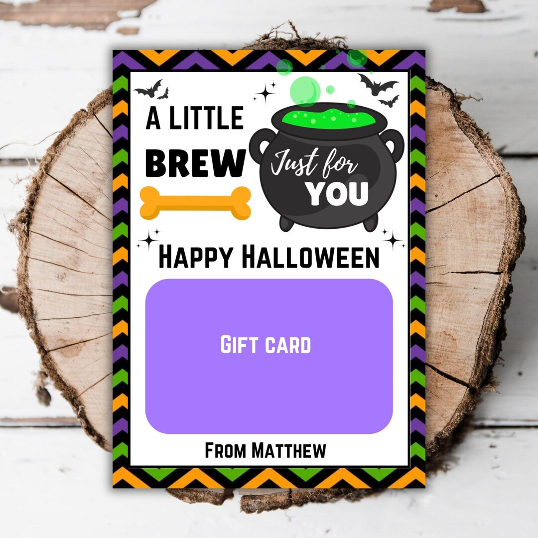 Printable Halloween Coffee Gift Card Holder Editable Witches Brew ...