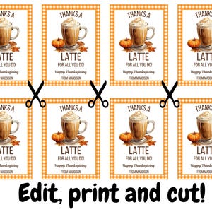 Printable Thanksgiving Gift Tag Editable Coffee Teacher Gift Tag ...