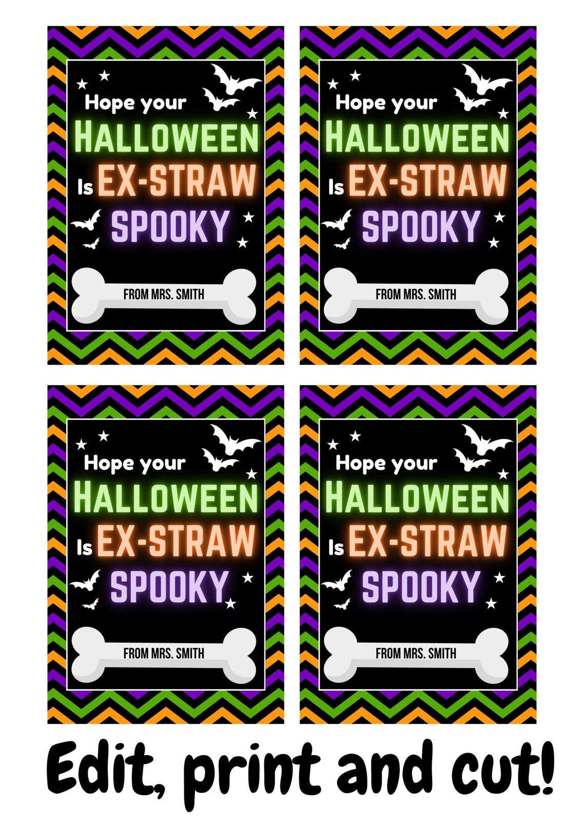 Printable Halloween Straw Tag Editable Silly Straw Trick or Treat Gift ...