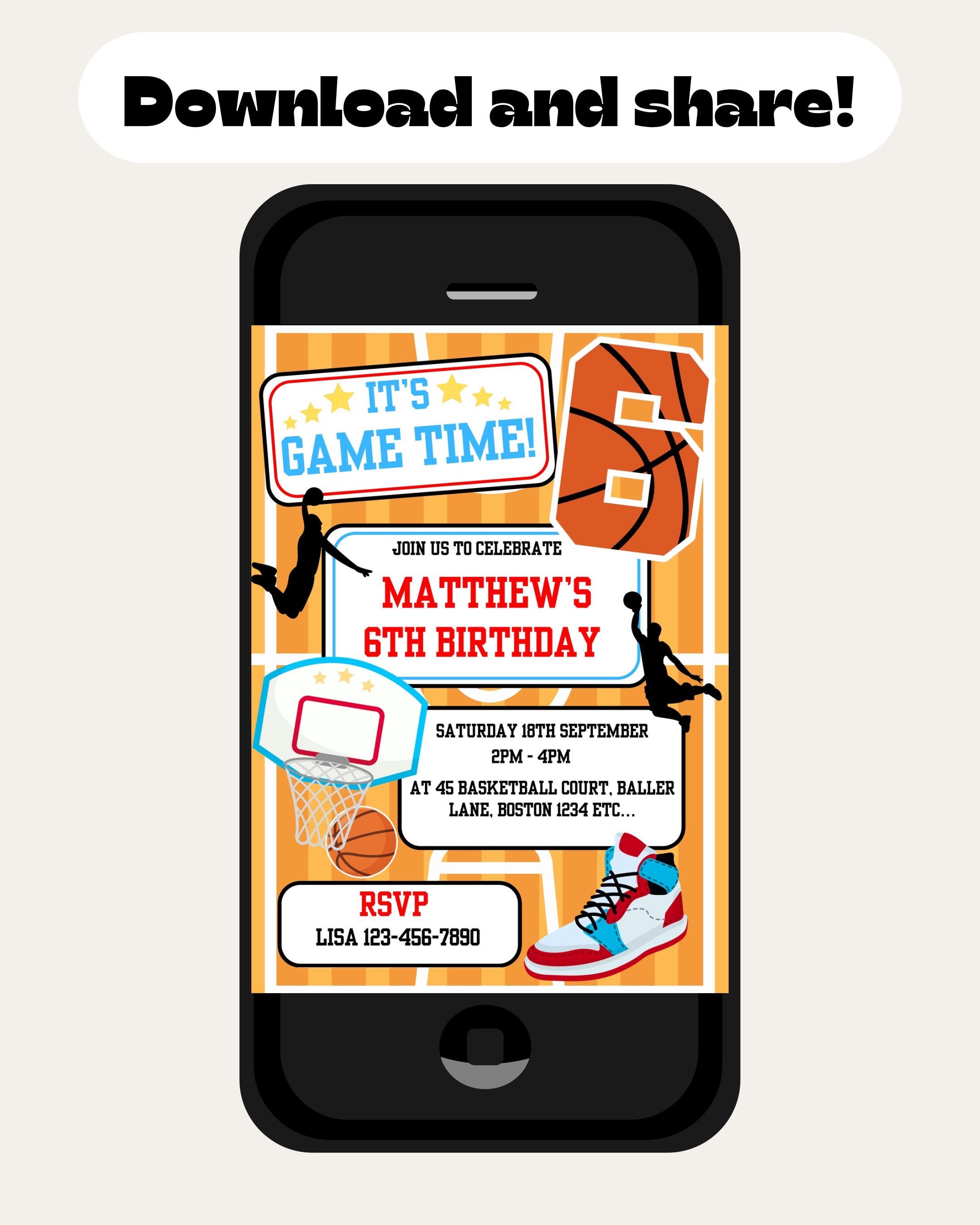 Printable Basketball 6th Birthday Invitation Boys Girls Party Editable ...