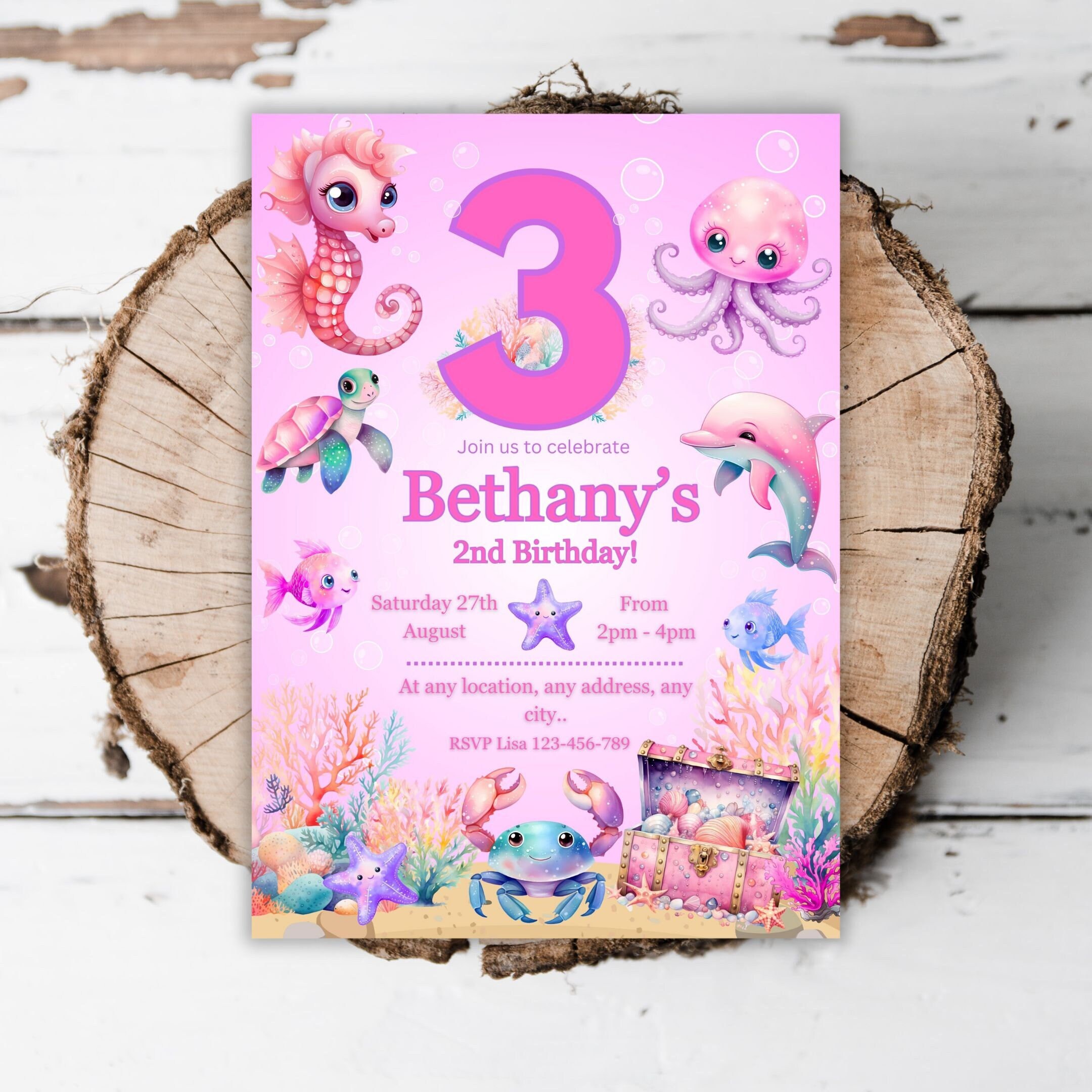 Printable Girls 3rd Under the Sea Birthday Party Invitation 3rd ...